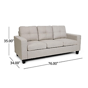 Christopher Knight Home Viviana Three Seater Sofa with Wood Legs, Beige and Natural Finish