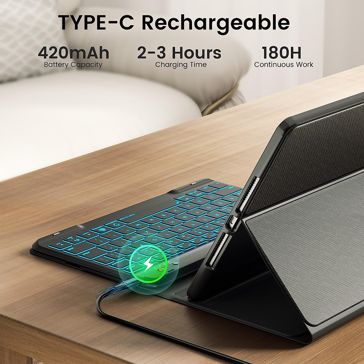 BLUTLOTUS for iPad 9th Generation Case with Keyboard 10.2 Inch - Backlit Wireless Detachable Folio Keyboard Cover with Pencil Holder for iPad 8th Gen/7th Gen/iPad Pro 10.5"/iPad Air 3rd Gen (Black)