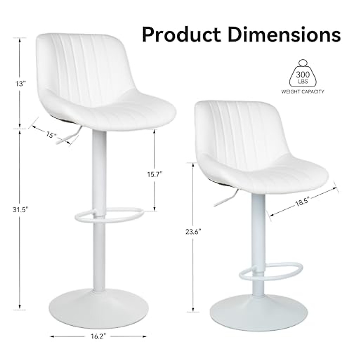 Nalupatio Bar Stools Set of 2, Adjustable Modern Swivel Bar Stools with Backs, Counter Height Performance Fabric Island Chairs for Home Kitchen, White