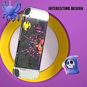 Halloween Decoration Switch OLED Case, Switch OLED Protective Case with TPU Joycon Covers and Glass Screen Protector and Thumb Grip Caps