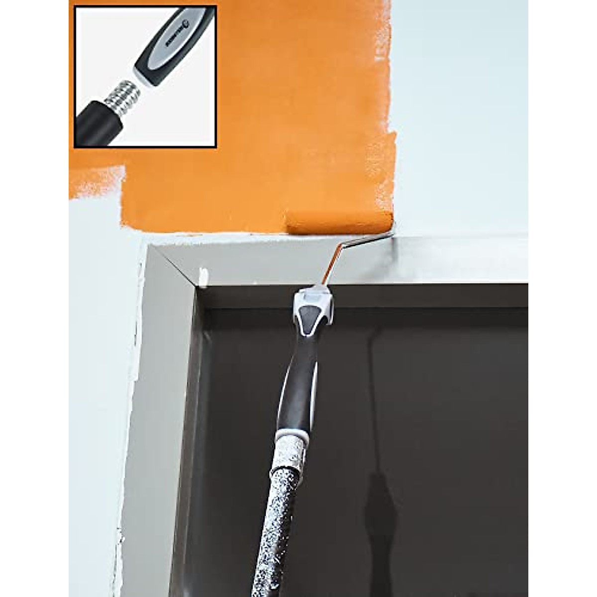 ROLLINGDOG Mini Roller - 4Inch Extender Multi Angle Long Handle with Velour Paint Cover for Detail Painting at Awkward Corners and Architrave, Behind Radiators(Overall Length 19In)