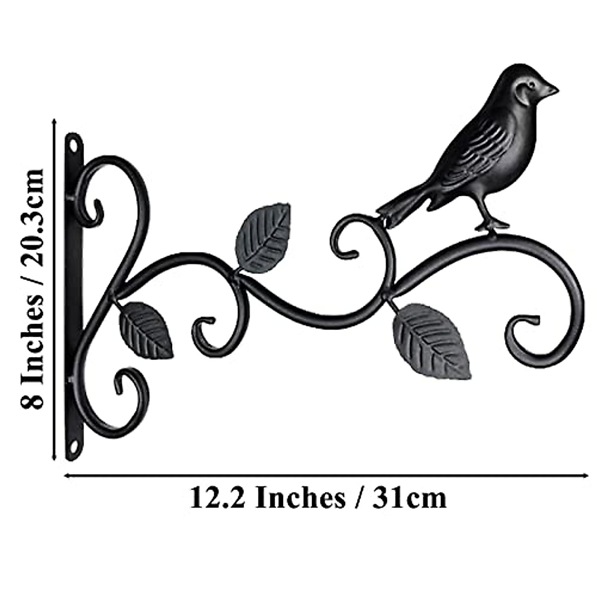2 Packs 12.2’’ Black Hanging Plants Bracket Wall Mounted Hangers, Heavy Duty Wrought Iron Rustic Hook for Hanging Flower Pots Baskets Bird Feeder Wind Chime Fence Lanterns Outdoor Indoor Lawn Garden