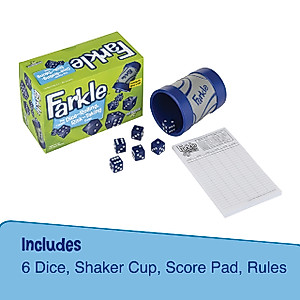 PlayMonster Farkle Classic Dice Game – Premium Kids Games, Dice Games, Family Games, Travel Games, Adult Games, Board Games, Dice Cup, Dice Set, Farkle Score Sheets Included, Ages 8+
