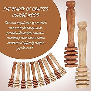 DaringCut Handcrafted wooden honey dipper stick honey spoons for tea individually wrapped - Chocolate/Glucose/Maple Syrup honey drizzler honey stirrers (Jujube Wood) (Pack of 2, Dark & Light Wood)