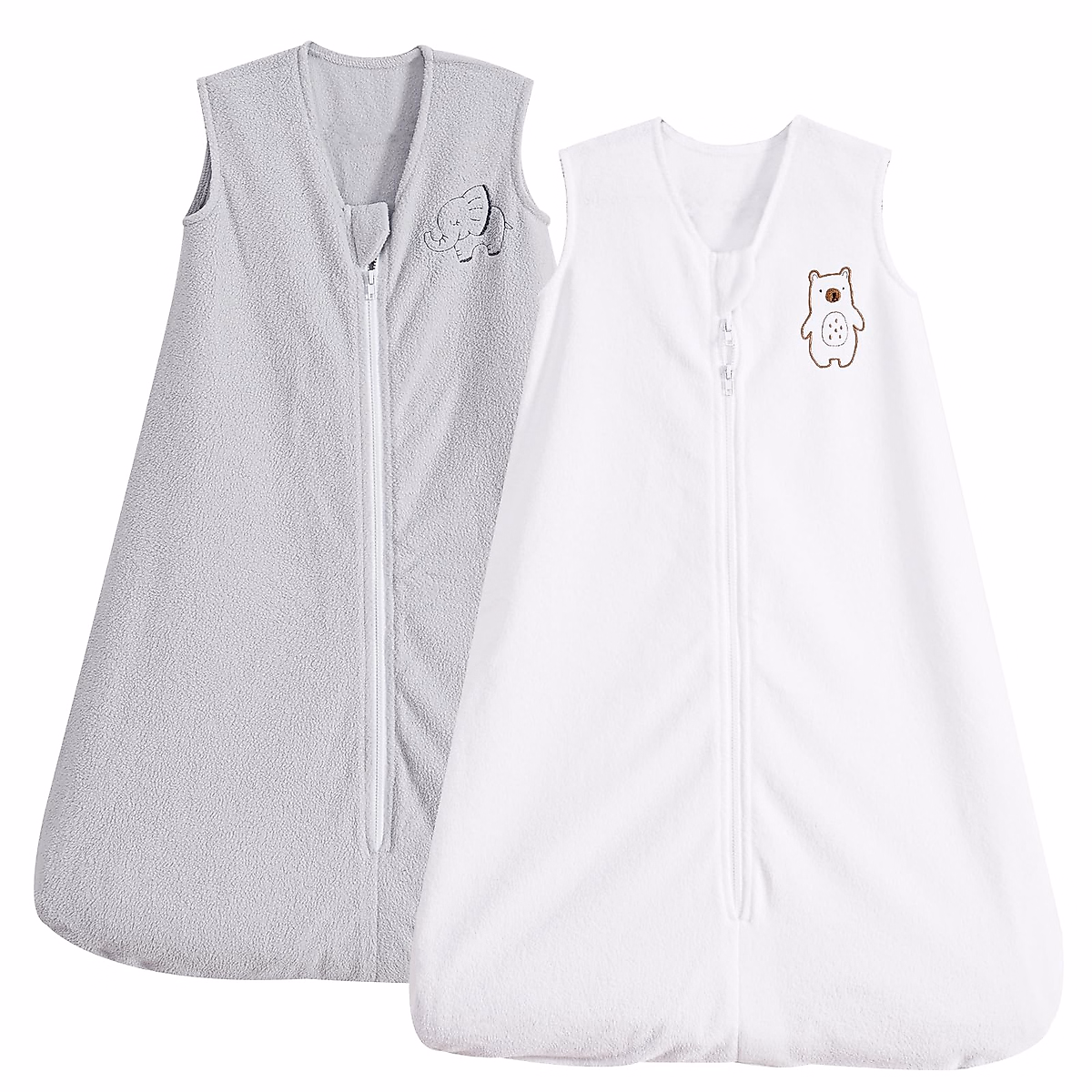 PHF Soft Micro-Fleece Baby Sleep Sack, 6-12 Months Warm Baby Wearable Blanket, 2-Way Zipper Sleeping Bags, 2 Pack Comfy Toddler Sleeping Sack for Baby Boys Girls, Medium Size, White&Grey