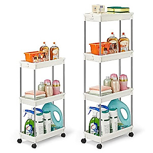 Lifewit 3 Tier and 4 Tier Storage Rolling Cart for Kitchen Bathroom Office, White
