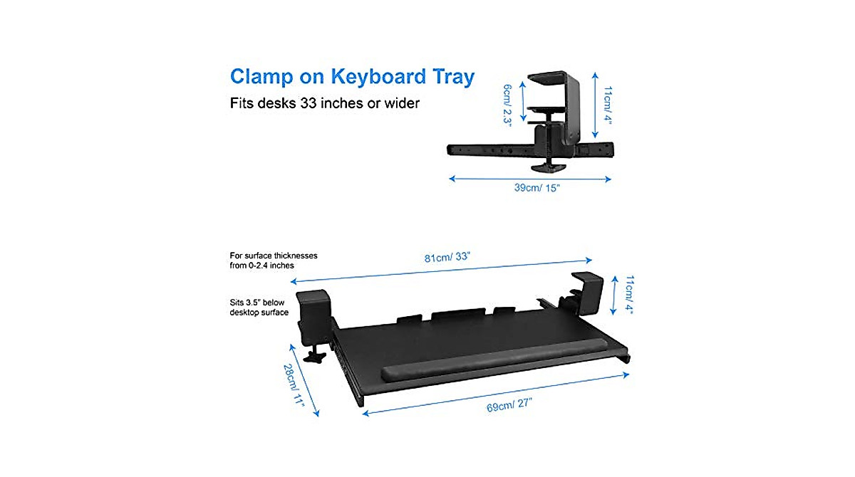 Laboratory 29 Adjustable Keyboard Tray for Desk - Easy Clamp-On Install