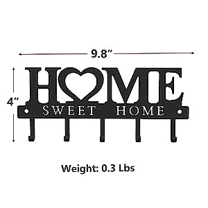 WIPHANY Sweet Home Key Holder Wall Mounted Black Metal Decorative Keys Holder Home Design Organizer for Key Rack for Entryway Hooks Home Hangers