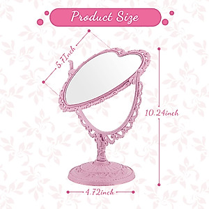 CHENGU Heart Shaped Mirror 8 Pieces Hair Styling Combs Double Sided Rotatable Dresser Heart Mirror Makeup Gifts for Girls Gift Vanity Tabletop(Pink)