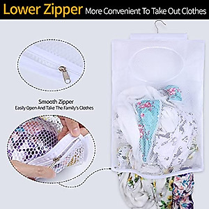 GUMQDD Breathable Mesh Laundry Hamper, Bringing Hooks Foldable Hanging Shower Caddy, Fast Drying Portable Space Saving Storage Bag, Applied to College Dorm Rooms, Gym, Swimming and RV Travel (White)