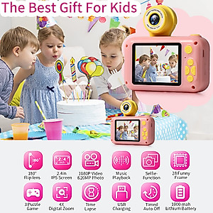 Kids Camera,2.4in IPS Screen Digital Camera,180°Flip Lens Camera,Children Selfie Camera with Playback Game,Christmas/Birthday Gift for 4 5 6 7 8 9 10 11 Year Old Girl Boy (Pink)