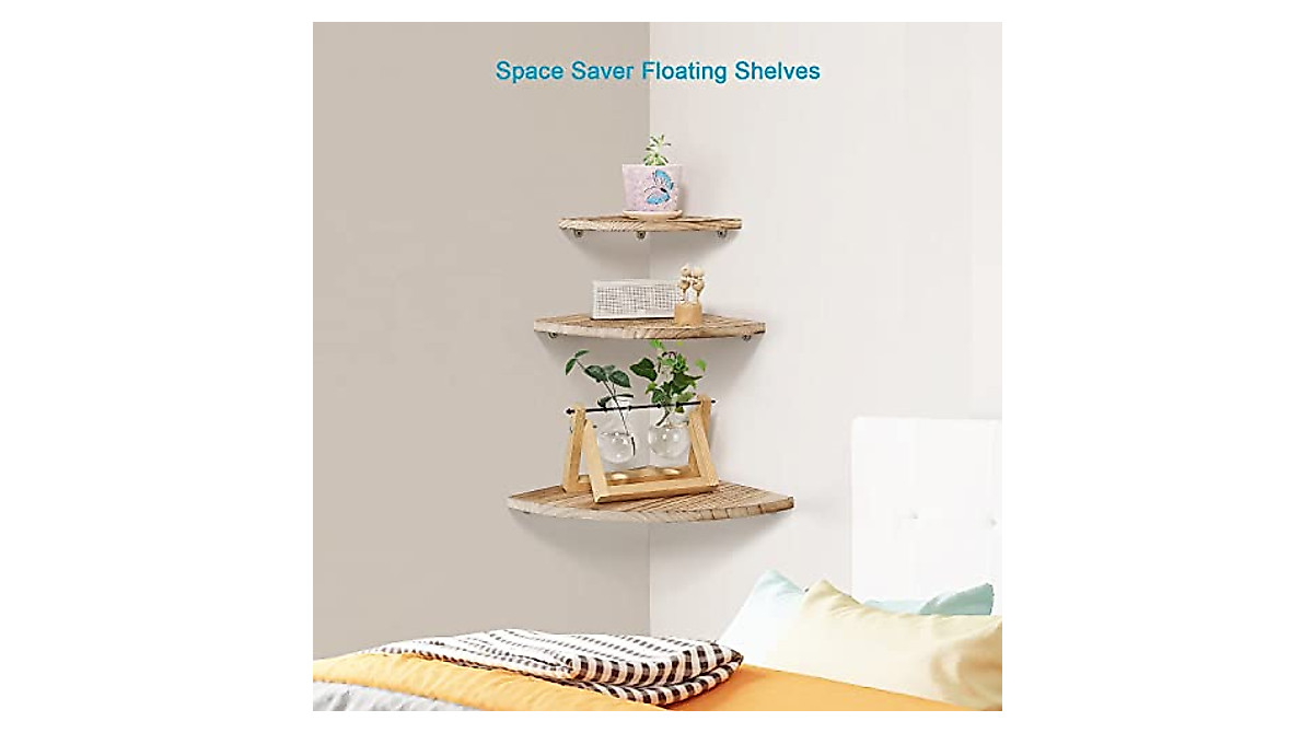 Amy Dceom Rustic Wood Corner Shelves (Set of 3) - Natural | Shop Now