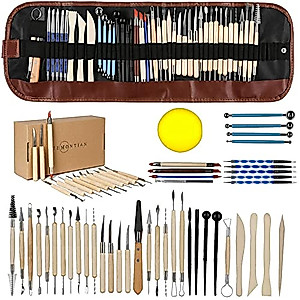 TEMONTIAN Pottery Clay Sculpting Tools，44Pcs Double Sided Polymer Clay Tools, Ceramic Clay Carving Tool Set with Carrying Case Bag for Beginners, Pottery Tools and Supplies for Professionals Kit