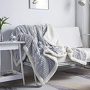 DISSA Sherpa Blanket Fleece Throw – 51x63, Grey & White – Soft, Plush, Fluffy, Fuzzy, Warm, Cozy, Thick – Perfect for Couch, Bed, Sofa, Chair - Reversible Throw Blanket