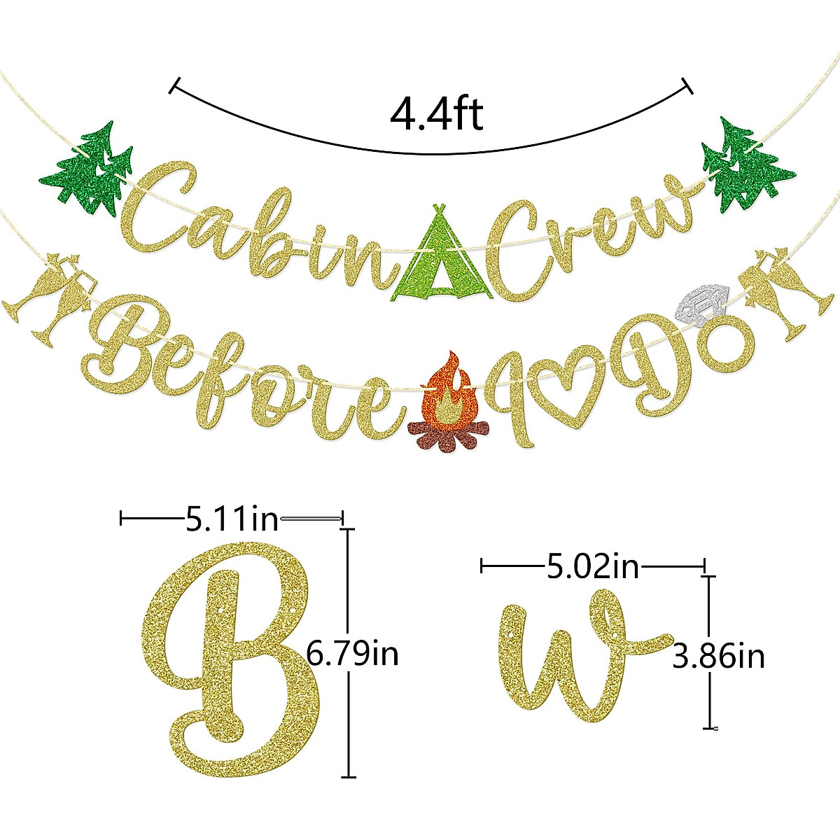 Qttier Cabin Crew Before I Do Banner, Camping Bachelorette Banner, Mountain Bachelorette Decorations, Camp Themed Bridal Shower Party Decor, Last Trail Before the Veil, Gold ＆ Green Glitter