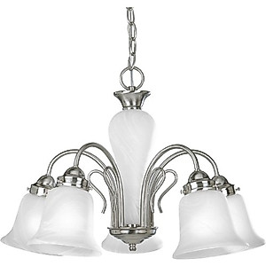 Progress Lighting P4391-09 5-Light Chandelier with Etched Alabaster Glass Shades and Center Column, Brushed Nickel