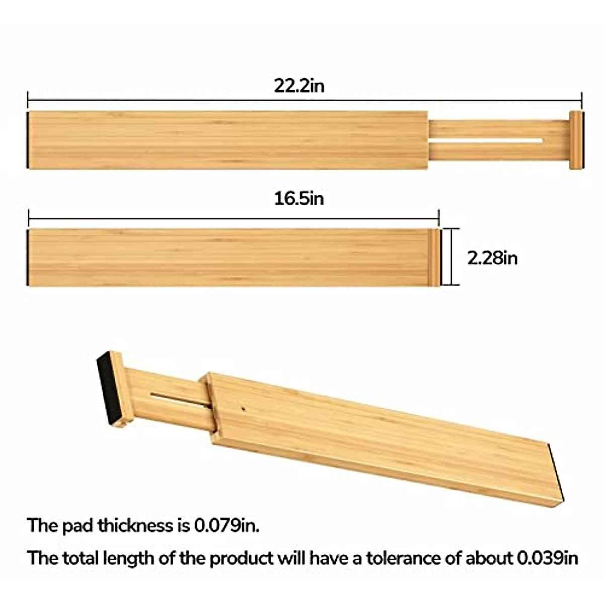 BAMEOS Drawer Dividers Bamboo Separators Organization Expandable Organizers for Kitchen Bedroom Bathroom Dresser Office 4-pack