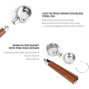 CrossCreek 54mm Espresso Bottomless Portafilter with 3 Ear | Fits 54mm Breville/Sage Barista Espresso Machine | Stainless Steel Basket and Walnut Handle | Espresso Accessories