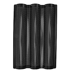 3 Slots French Baguette Pan for Baking Supplies, Black, Stainless Steel U Perforated Design Bread Baking Pan, Uniform Heating Oven Toaster Pan