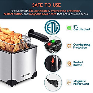 Aigostar Deep Fryer, Electric Deep Fat Fryers with Baskets, 3 Liters Capacity Oil Frying Pot with View Window, ETL Certificated, 1650W Ushas