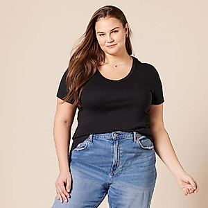 Amazon Essentials Women's Slim-Fit Short-Sleeve V-Neck T-Shirt, Pack of 2, Black, X-Large