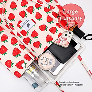 LHMTQVK Corduroy Tote Bags for Women, Large Capacity Corduroy Bag Reusable Grocery Shoulder Bag with Inner Pockets(Strawberry)