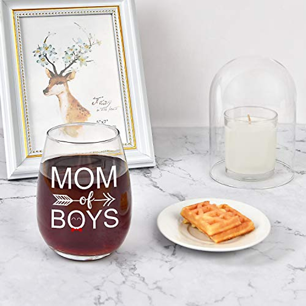 Mom of Boys Funny Stemless Wine Glass for Mom Mother Wife from Daughter Son Husband or Daily Use 15Oz