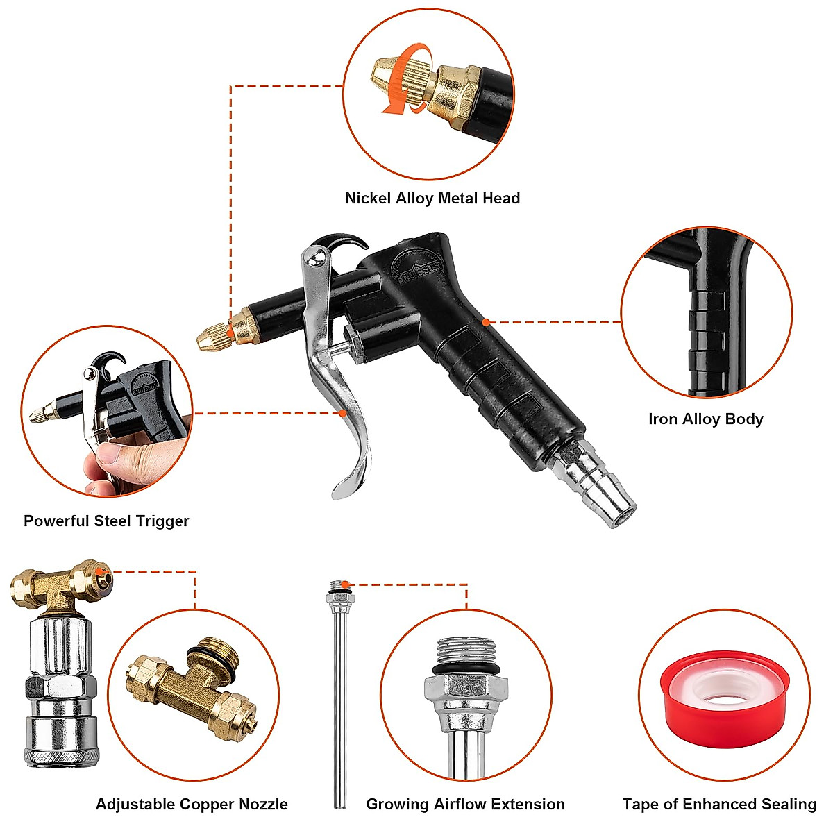 Blue Heavy Duty Truck Air Duster Blow Gun Cleaning with 23FT Meter Long Coil and Interchangeable Nozzle Tip, Air Seat Blow Gun Kit for Semi Truck Accessories