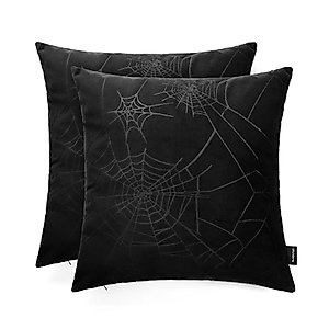 BLACKTHX Pack of 2 Decorative Throw Pillow Covers Black Gothic Pillowcase Velvet Soft for Couch Sofa Bedroom 18x18 Inches Black On Black Print