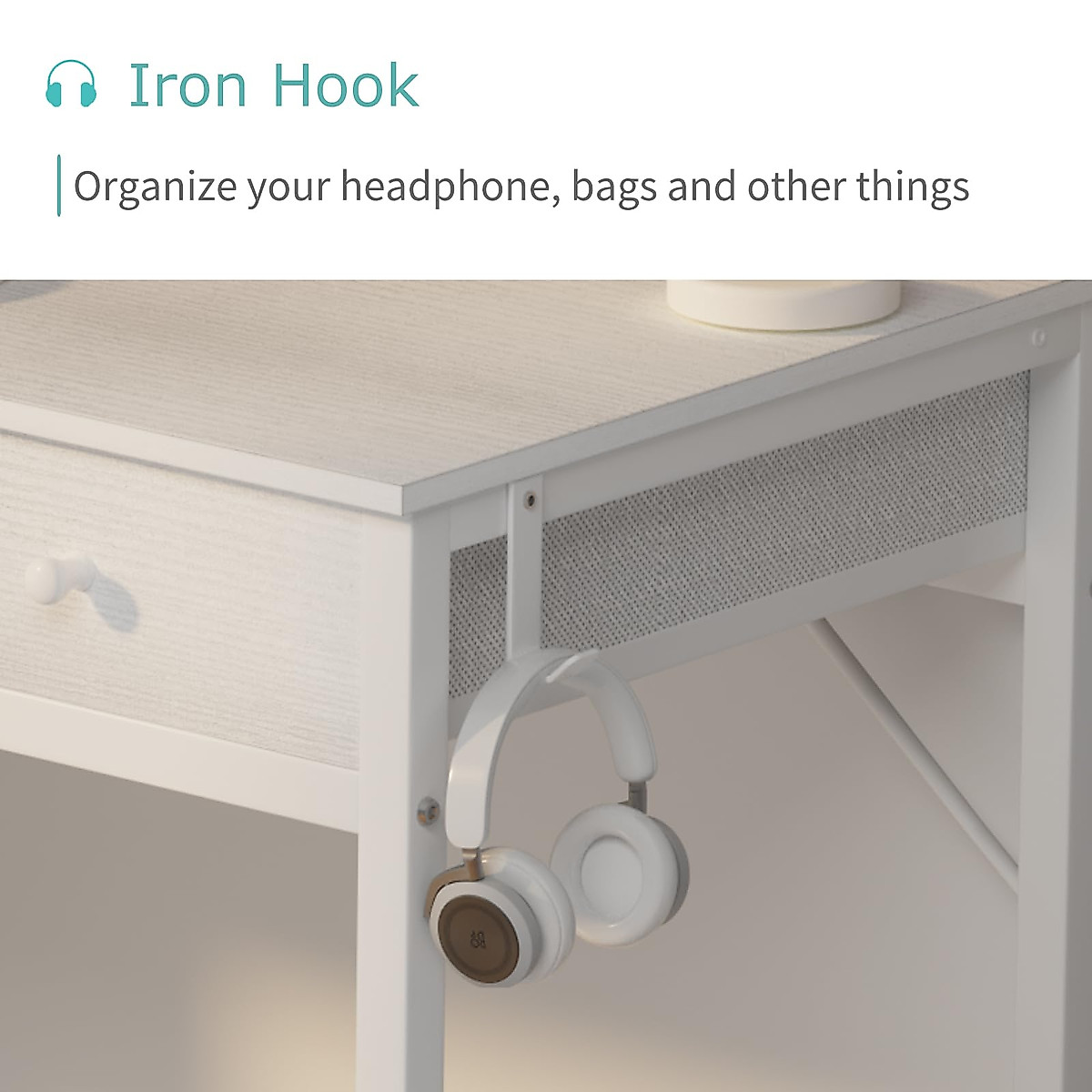 Lufeiya Small White Desk with Drawers - for Bedroom, 32 Inch Home Office Computer Desk with Fabric Storage Drawer and Bag, Study Writing Table for Small Spaces, white