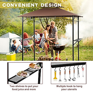 Gazebo Canopy Tent 8'x 5' with Air Vent Tent for BBQ Outdoor Patio Grill Gazebo, Party Patios Large Garden Commercial Use Backyard Events Etc, Easy to Assemble, Elegant Design, Good Stability, Brown