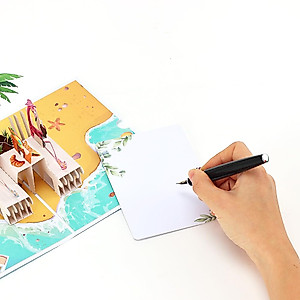 HEARTPOP 3D Flamingo on Beach Vacation Pop Up Card, Handmade 3D Greeting Card For All Occasion, Birthday, Anniversary, Thank You, Thinking of You, Retirement Gift, Valentine's Day | With Message Note