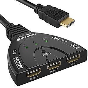 Fosmon 3-Port 4K, 3x1 Switcher (Automatic Switching) Support Ultra 3D HDR Full HD 1080P HDCP, HDMI Splitter Hub Compatible with Apple Roku Fire TV Stick HDTV PS4 Xbox One Chromecast