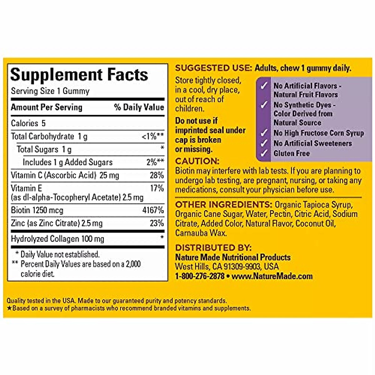 Nature Made Collagen Gummies with Vitamin C, Zinc and Biotin, Hydrolyzed Collagen Peptides Supplement for Healthy Skin Support, 60 Gummies, 60 Day Supply