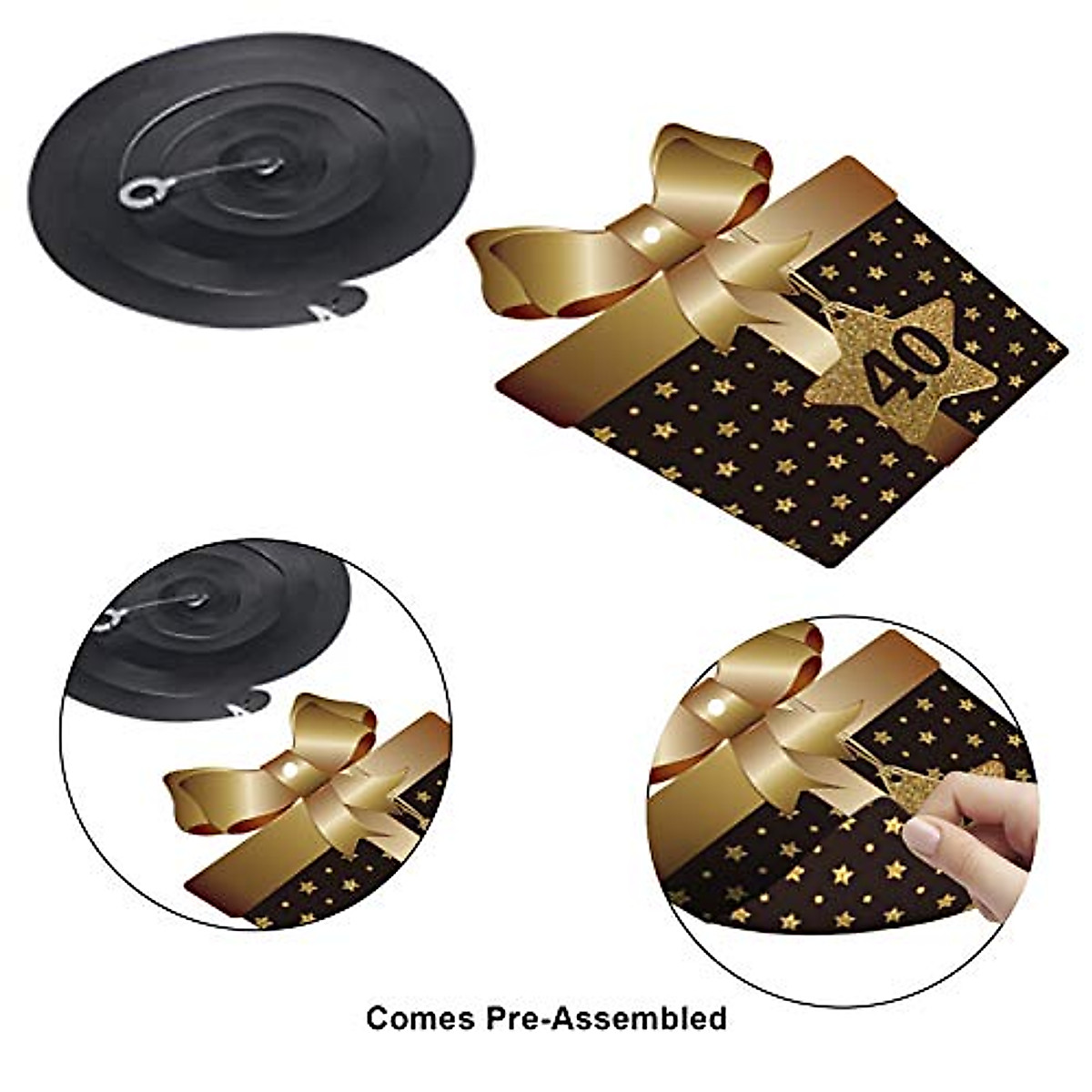 Happy 40th Birthday Party Hanging Swirls Streams Ceiling Decorations, Celebration 40 Foil Hanging Swirls with Cutouts for 40 Years Old Black and Gold Birthday Party Decorations Supplies