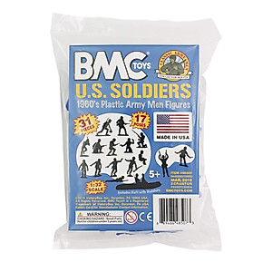 BMC Marx Plastic Army Men US Soldiers - Blue 31pc WW2 Figures - Made in USA