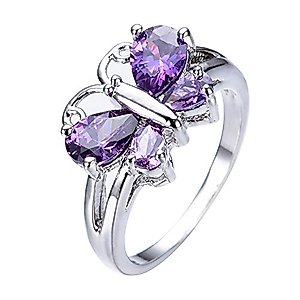 LALISA Butterfly Shaped Purple Amethyst Wedding Ring Women's 10KT White Gold Size 6-10 (7)