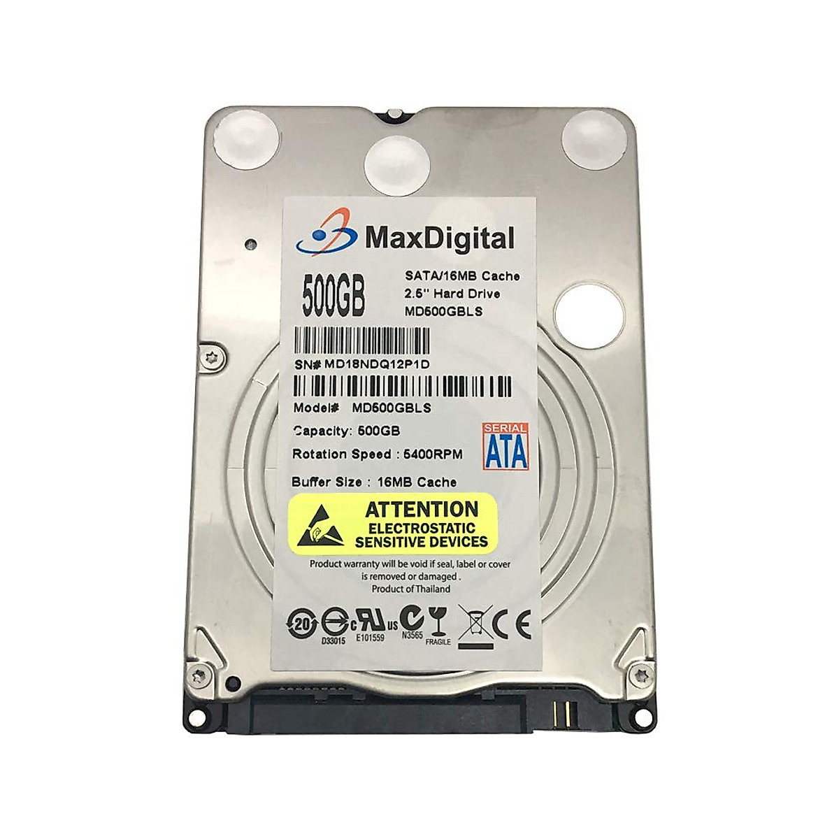 MaxDigital 500GB 5400RPM 16MB Cache SATA 6Gb/s 7mm 2.5in Notebook/Mobile Hard Drive (MD500GLSA1654S) - 2 Year Warranty