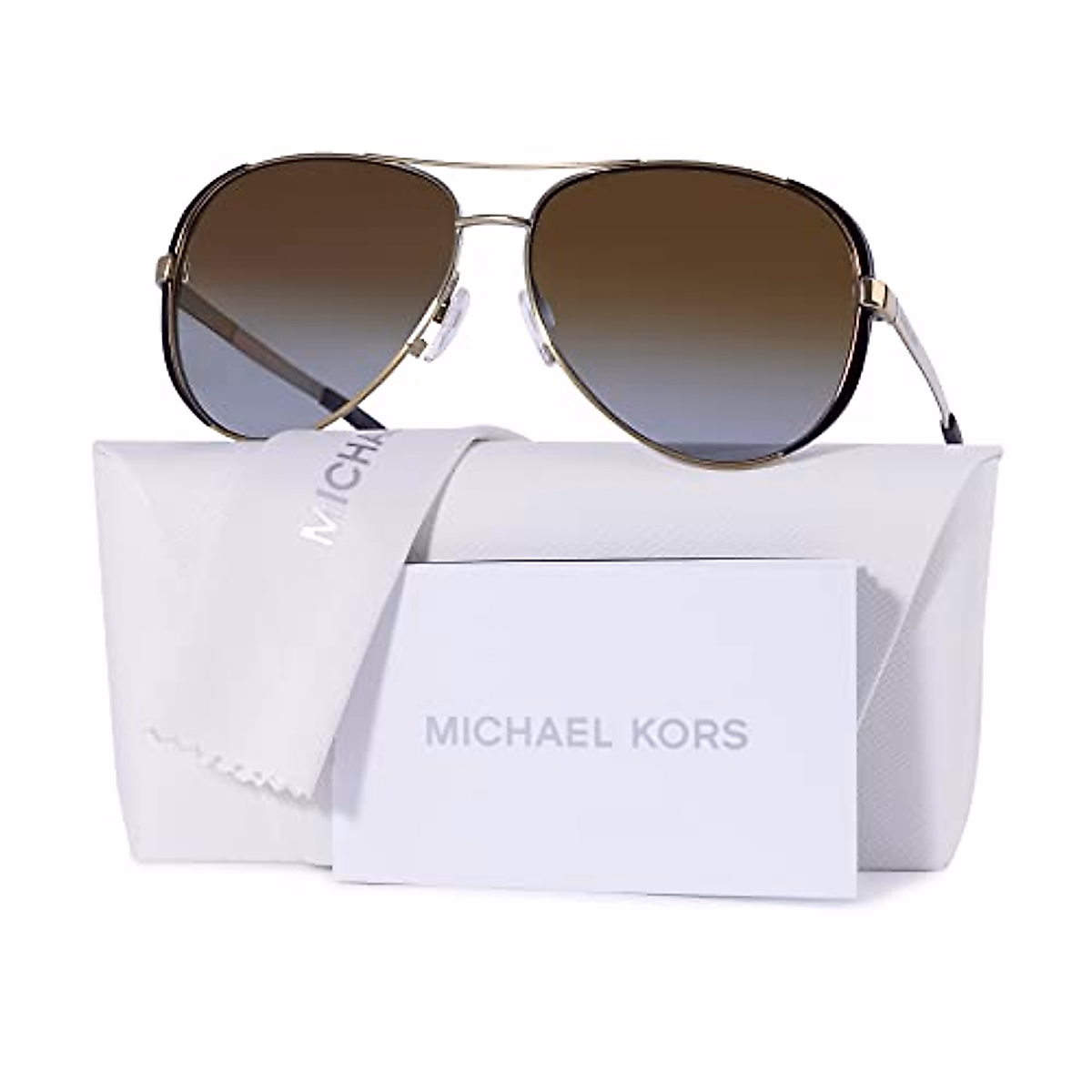 Michael Kors MK5004 CHELSEA Aviator 1014T5 59M Sunglasses For Women + BUNDLE with Designer iWear Eyewear Care Kit Care Kit (Gold/Dark Chocolate Brown/Brown Gradient Polarized)