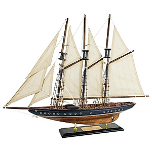 SAILINGSTORY Wooden Sailboat Model Ship Sailboat Decor 24" Schooner Atlantic 1:60 Scale Replica Blue and Walnut Antique Finish