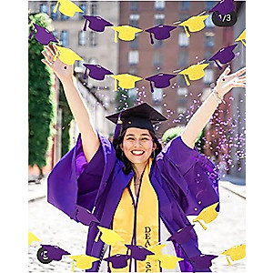 Graduation Party Decorations Purple Gold 2023 NYU Graduation Decorations 4pcs Graduation Hat Banner Garlands Glitter Purple Gold for 2023 Graduation Party Supplies