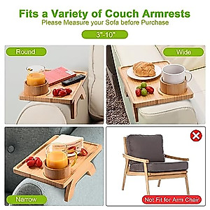 Lorbro Couch Arm Table, Couch Arm Tray with 360° Rotating Cup Holder, Bamboo Sofa Arm Tray for Couch, Foldable Sofa Armrest Tray, Clip on Side Table for Eating, Snacks, Remote, Drinks, No Installation