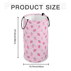 Cute Strawberry Pink Laundry Basket with Handle 86L Laundry Hamper Collapsible Toys Storage Basket Toys Room Storage Basket