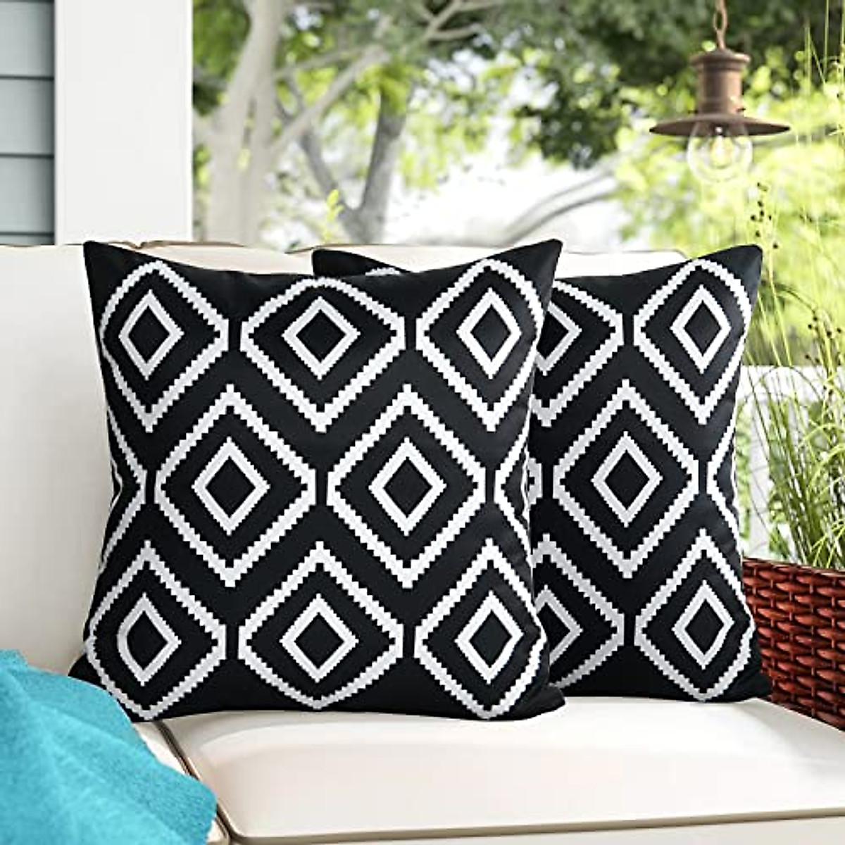 cygnus 18x18 Inch Black and White Outdoor Waterproof Pillow Covers Modern Geometry Decorative for Patio Furniture Outside Sunbrella Set of 2