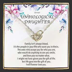 Mugart Unbiological Daughter Necklace Christmas Gifts for Step Daughter Birthday Gifts Bonus Daughter Necklace Gifts from Stepdad Stepmom, graduation Unbiological Daughter gifts personalized