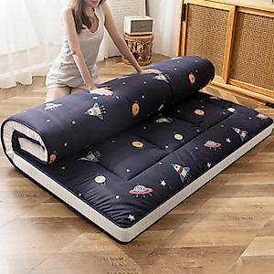 YOSHOOT 6 Inch Extra Thick Japanese Futon Floor Mattress, Foldable Mattress Tatami Pad Mattress for Adults Floor Bed Roll Up Mattress Guest Mattress, Navy Space, Queen