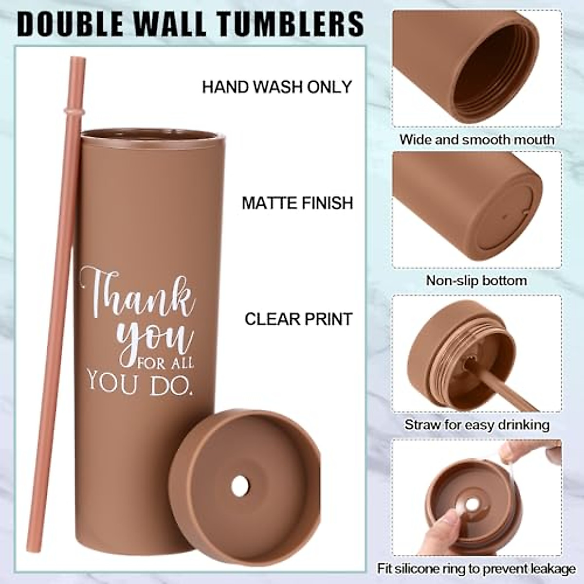 Rtteri 6 Pcs Veterinary Receptionist Week Gifts Nurse Appreciation Gifts Bulk Thank You Tumblers for Women Men 16oz Plastic Skinny Tumblers with Lids for Teacher Coworker Staff(Neutral Color)