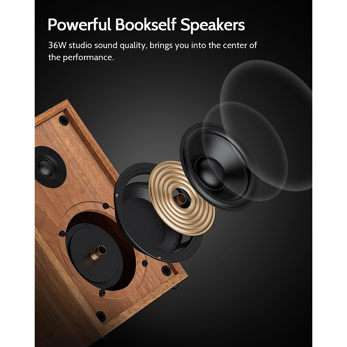 1 by ONE Bluetooth Turntable HiFi System with 36 Watt Bookshelf Speakers, Patend Designed Vinyl Record Player with Magnetic Cartridge, Bluetooth Playback and Auto Off