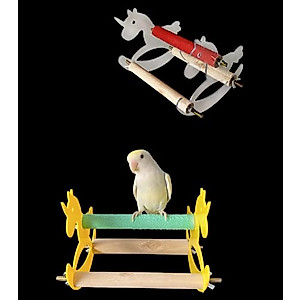 Bird Rocking Horse Toy Set, Bird Perch Stand Toy, Bird Training Toy, Bird Intelligence Training Toy, Parrot Educational Table Top Trick Prop Toy for Parrot Conure Cockatiel (Yellow, Without Tray)