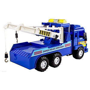 Big Daddy Let's Pretend Wrecker Tow Truck - Friction Powered Police Style Toy Truck with Adjustable Strings